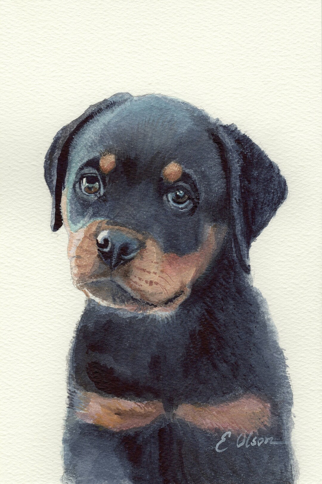 ORIGINAL Watercolor Painting, Watercolor Rottweiler Puppy, Watercolor ...