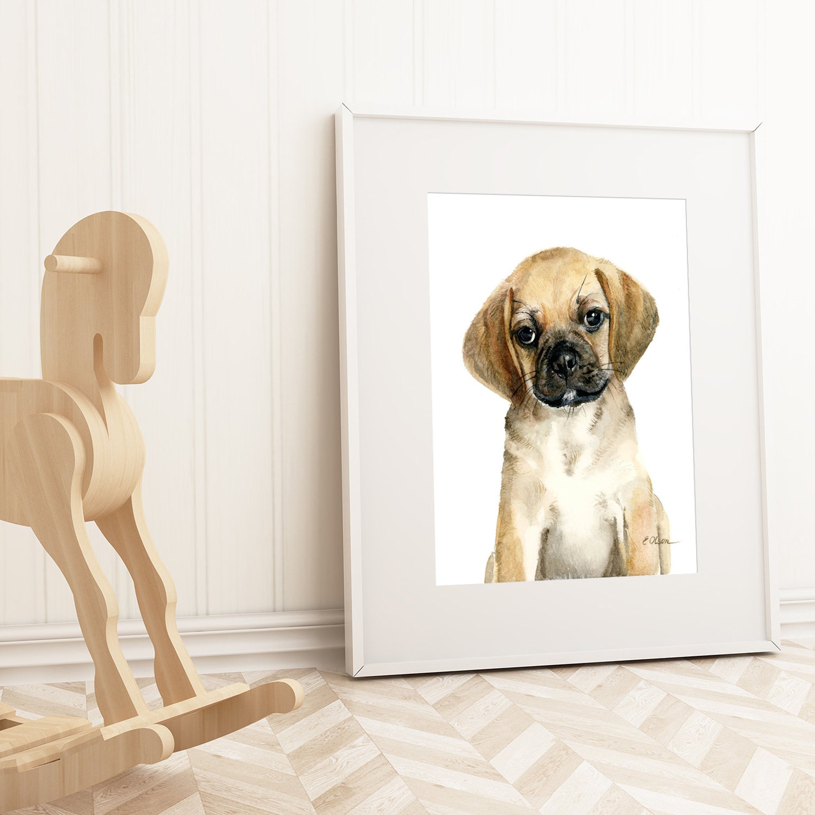 Watercolor Puppy Puggle Fine Art Print Puggle Puppy Wall - Etsy