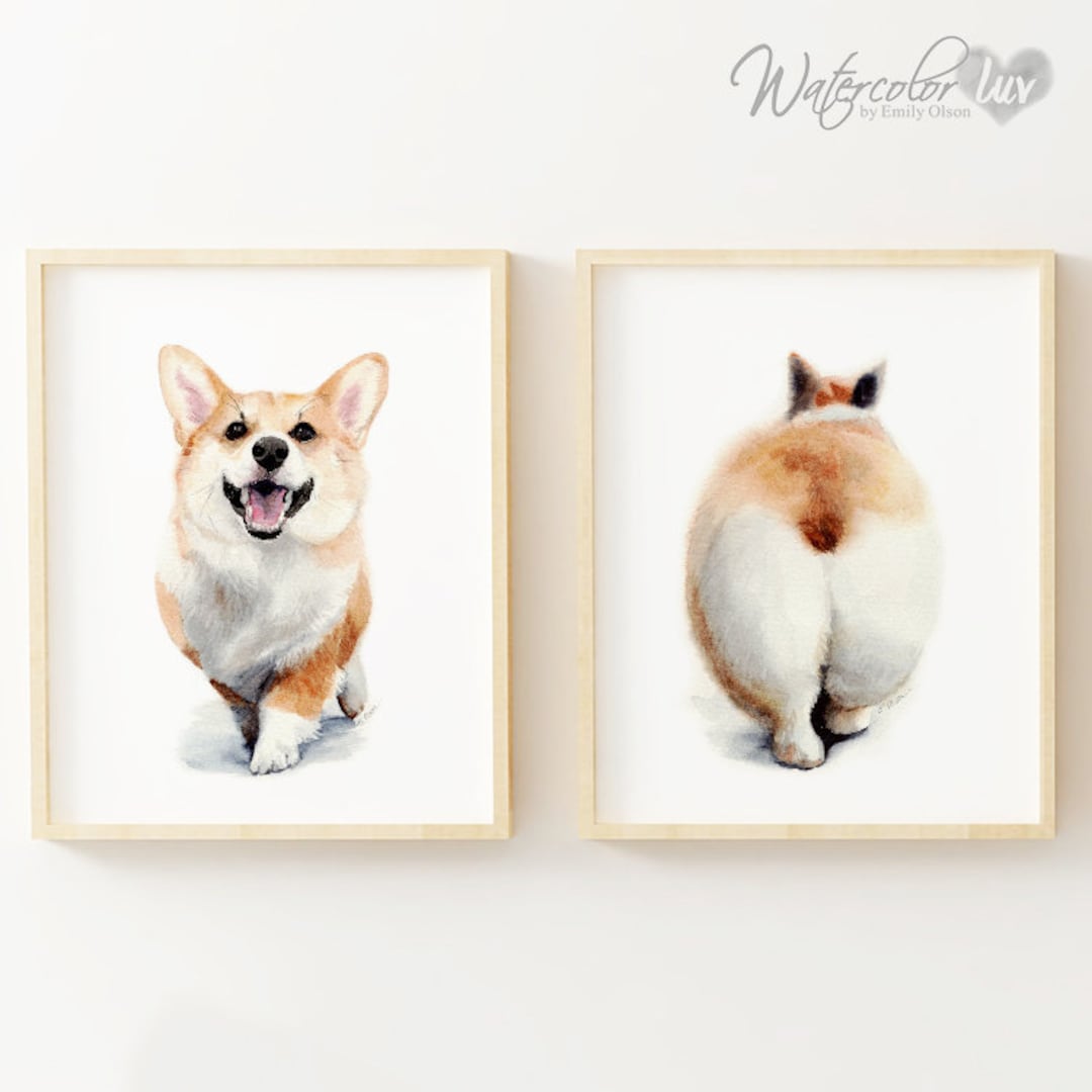 Pembroke Welsh Corgi Prints, Set of 2 Prints, Corgi Butt Wall Art ...