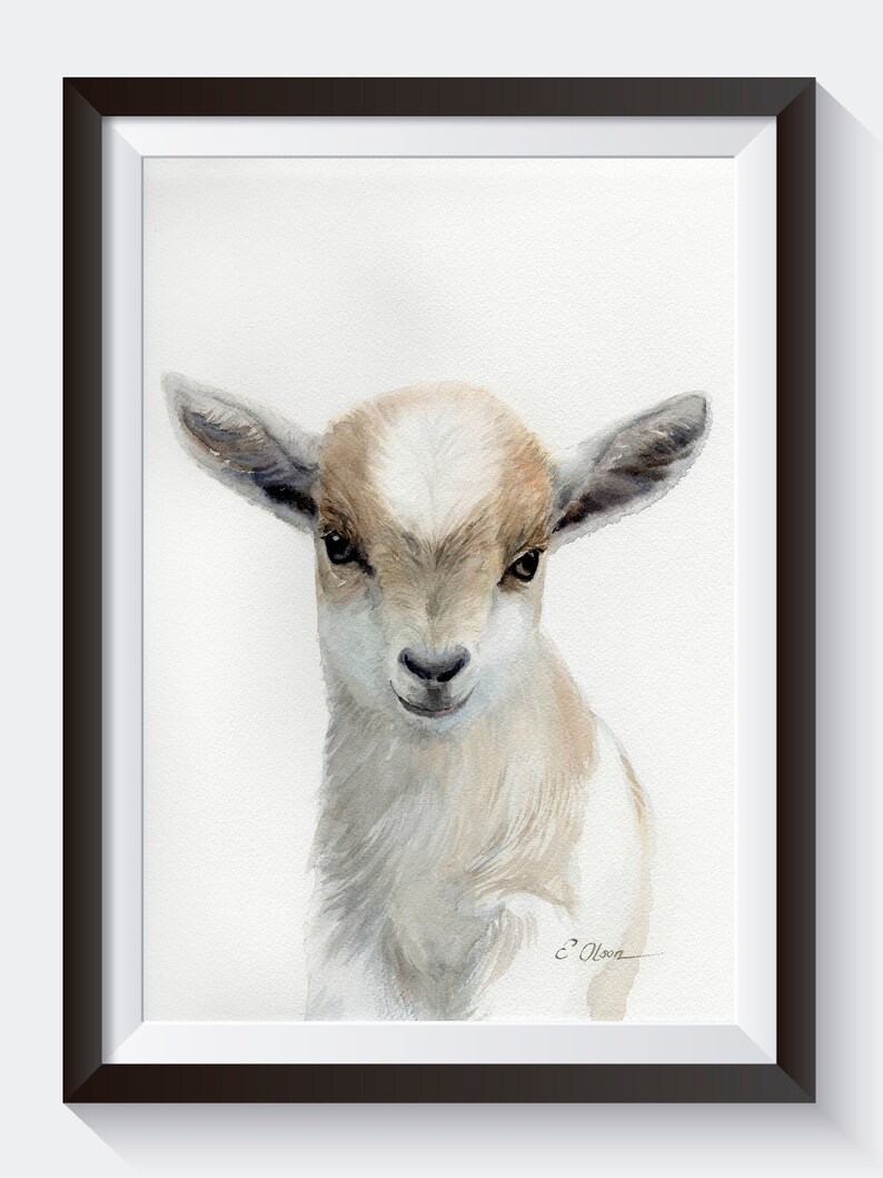 ORIGINAL Watercolor Baby Goat Kid Painting Tan Baby Goat Wall | Etsy