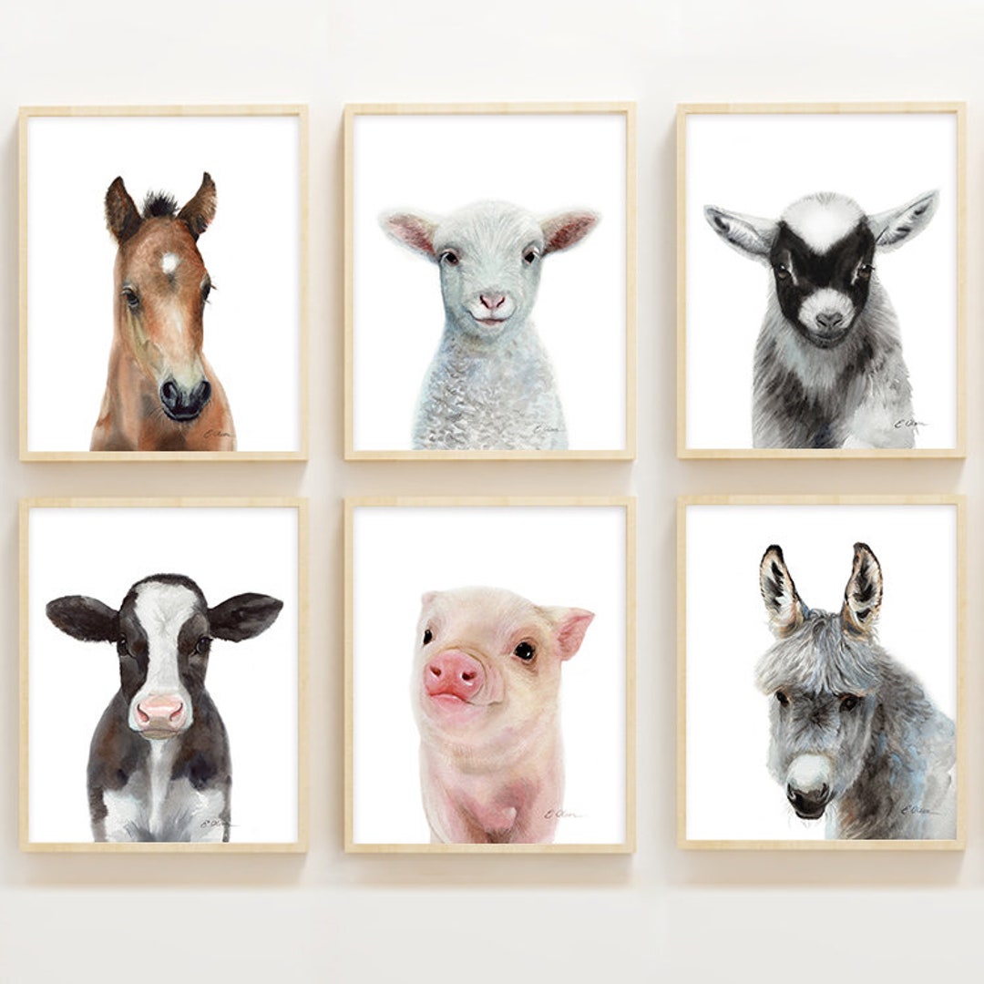 6 Baby Farm Animal Prints, Mix & Match, Watercolor Nursery Wall Decor ...