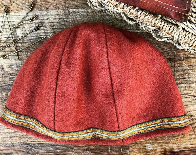 Viking Birka Cap 6 Panel Hat With Silk Tablet Weave Trim Fully Hand ...