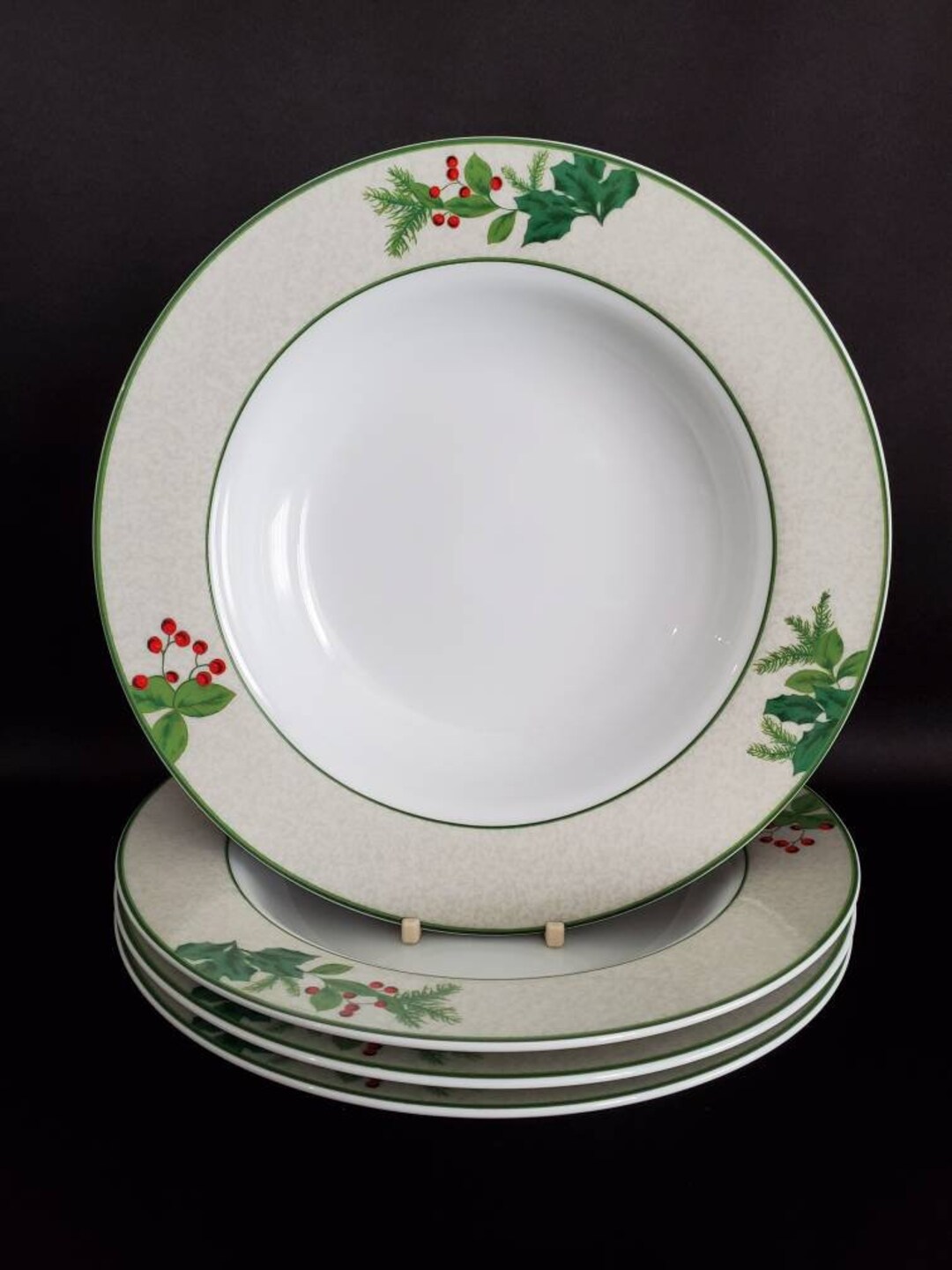 Set of 4/lillian Vernon/holly & Berries/christmas/bowls/soup Bowls/rim ...