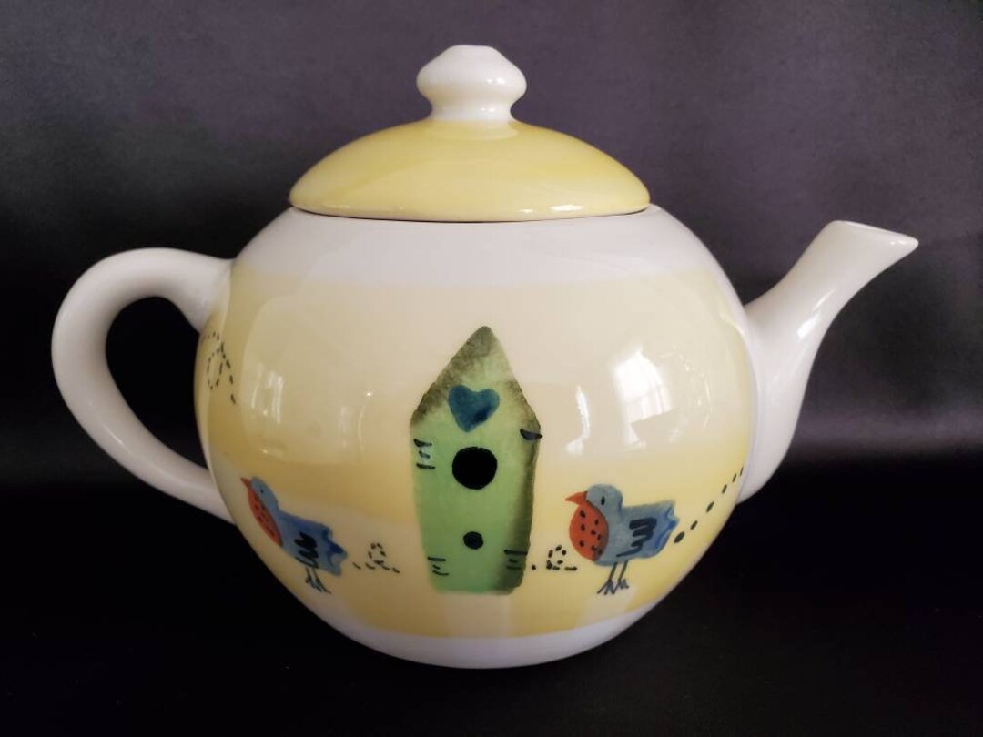 Birds & Birdhouse Teapot by Hartstone Pottery/hand Painted/1989 ...