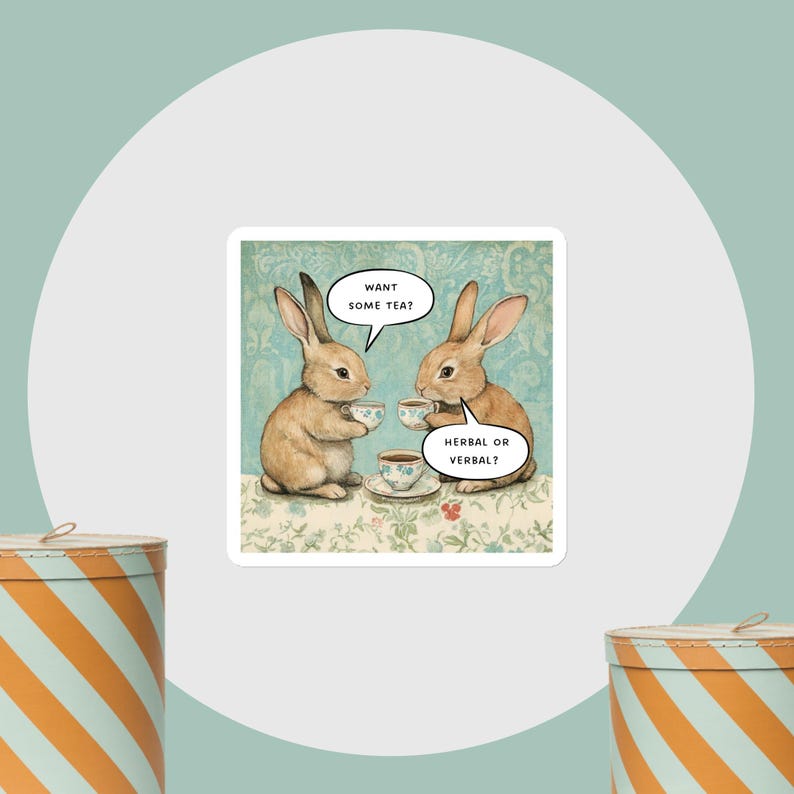 Herbal or Verbal Snarky Rabbit Tea Magnet: Whimsical Art Meme Gift - Etsy