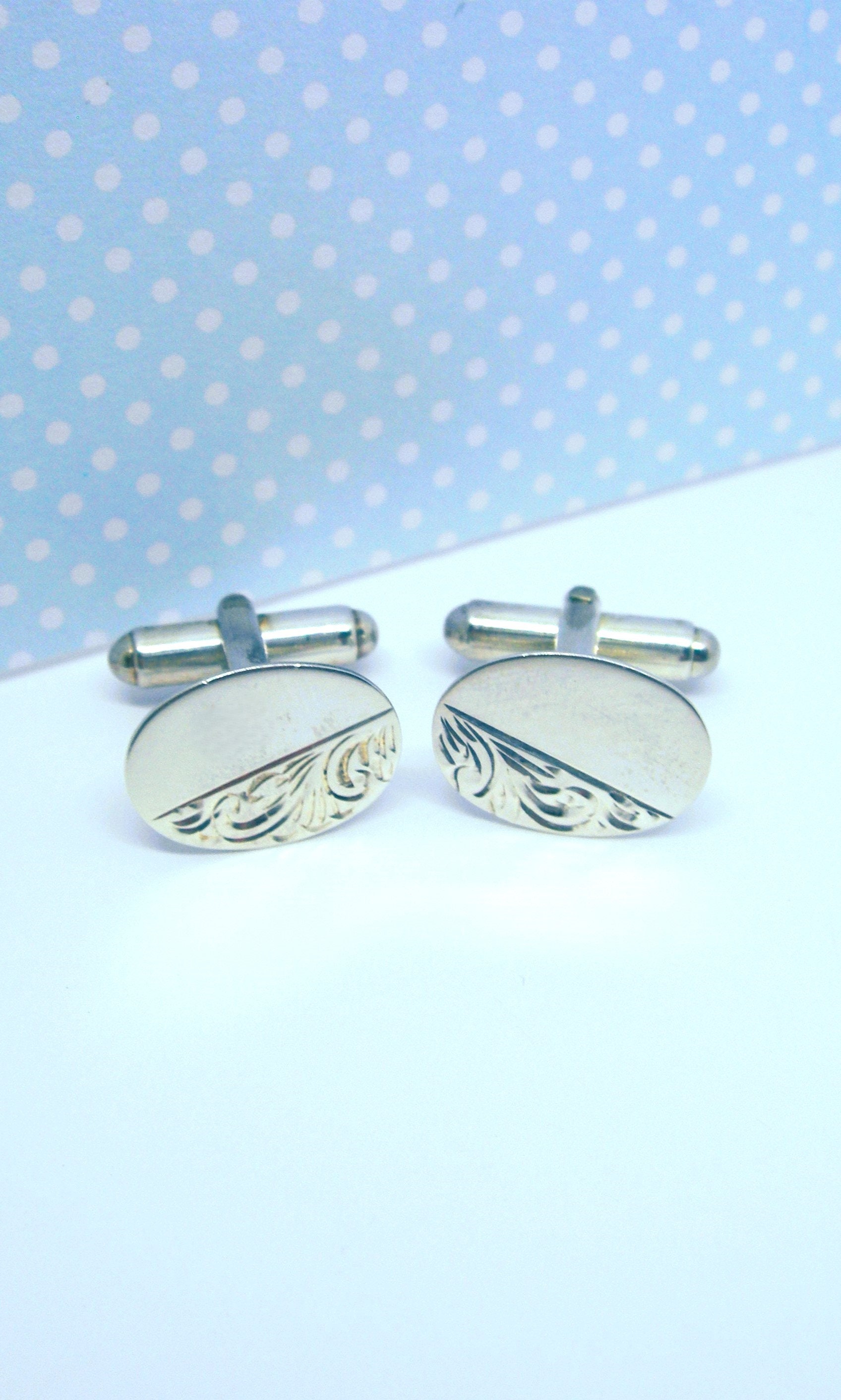VINTAGE SILVER CUFFLINKS Edwardian Style Oval - Etsy