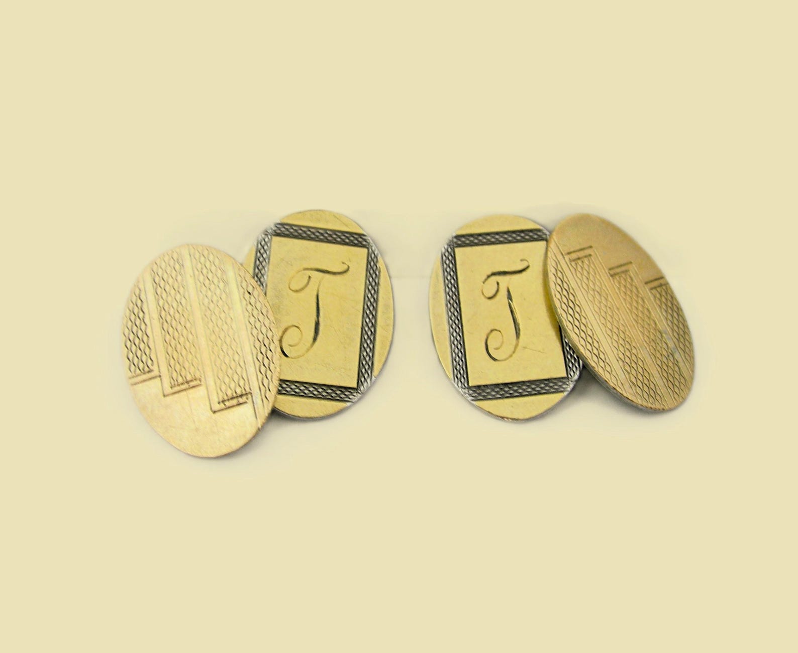 Art Deco GOLDEN CUFFLINKS ''J'' Letter Engraved 9 CT Gold on Silver - Etsy