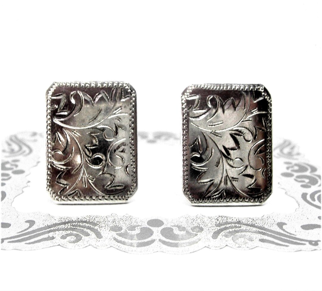 SILVER CUFF LINKS Edwardian Style Hand Engraved, Vintage Gift for Him ...