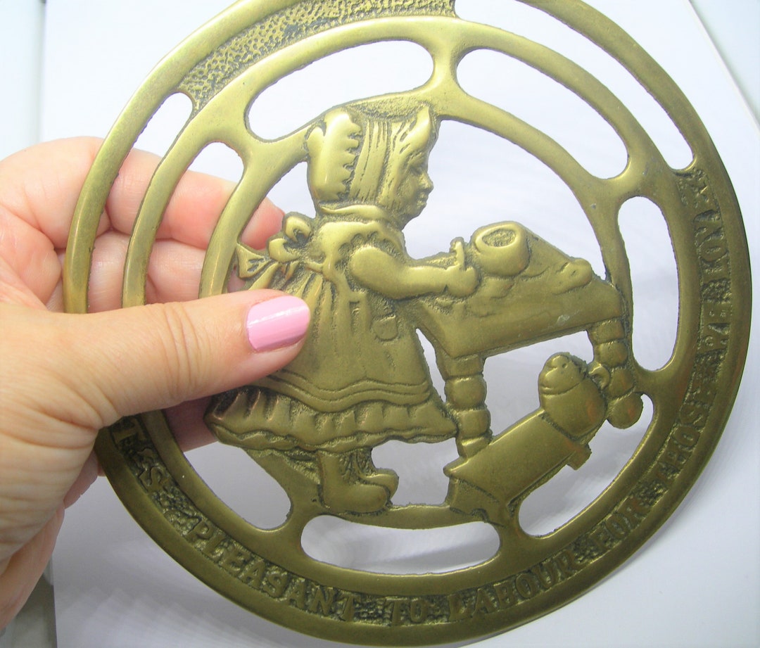Vintage BRASS RELIEF A GIRL It's Pleasant to Labour for - Etsy