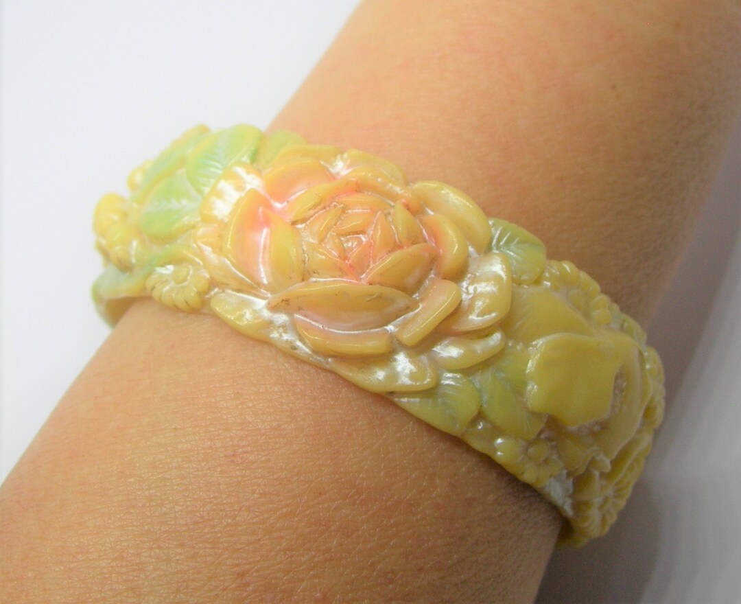 Art Deco Era Celluloid Bracelet Lilies of the Valley and a Rose Vintage ...