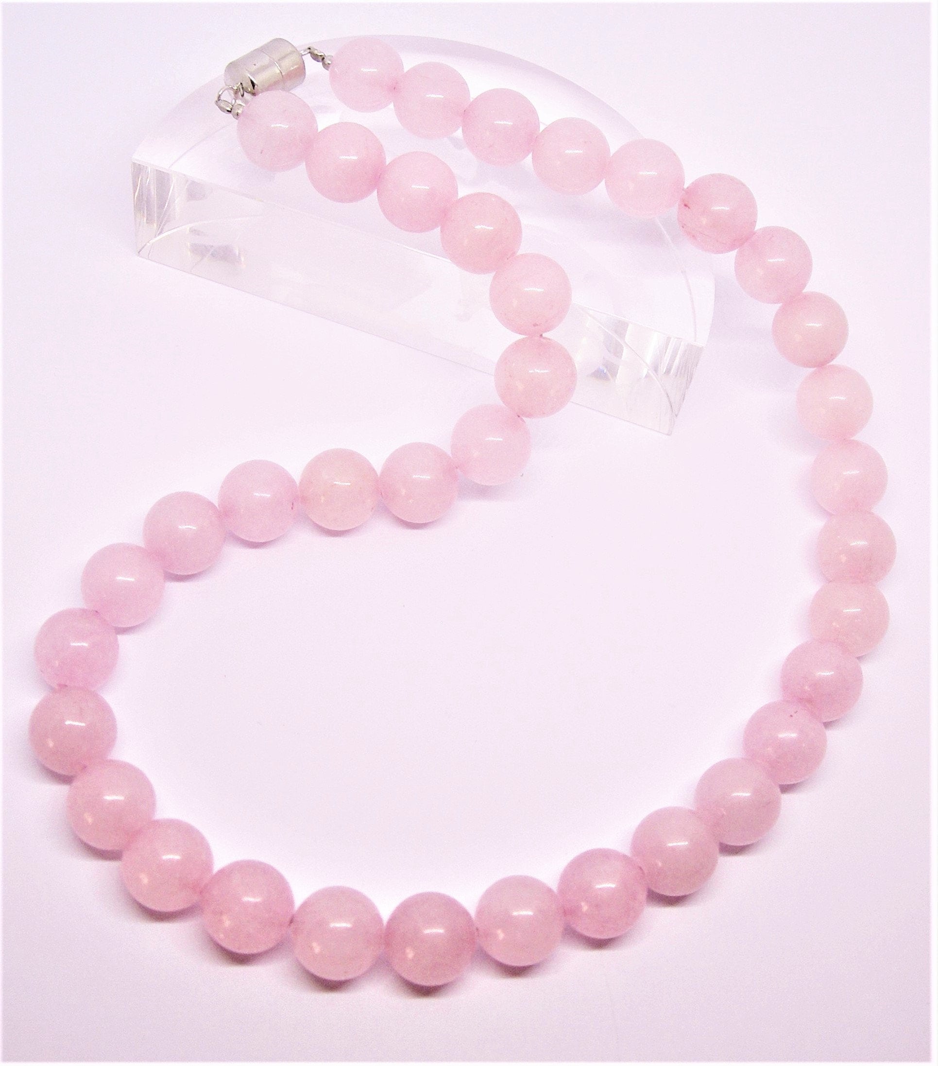 Collar de cuarzo rosa con cierre de imán de plata esterlina | Etsy