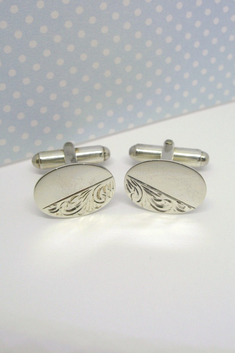 VINTAGE SILVER CUFFLINKS Edwardian Style Oval - Etsy