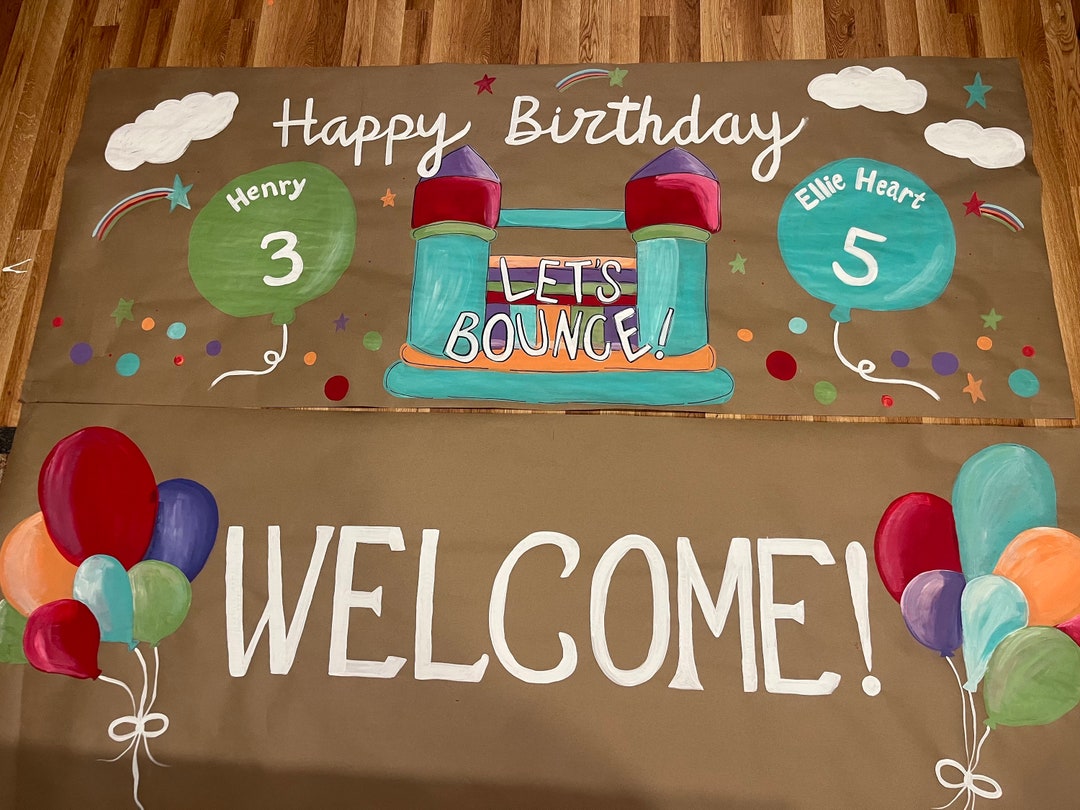 Let’s Bounce Birthday Painted Banner,kraft Paper Banner, Custom Hand ...
