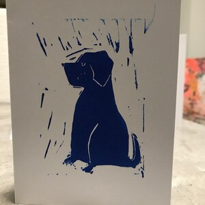Greetings Card Blue Dog Linocut Print - Etsy