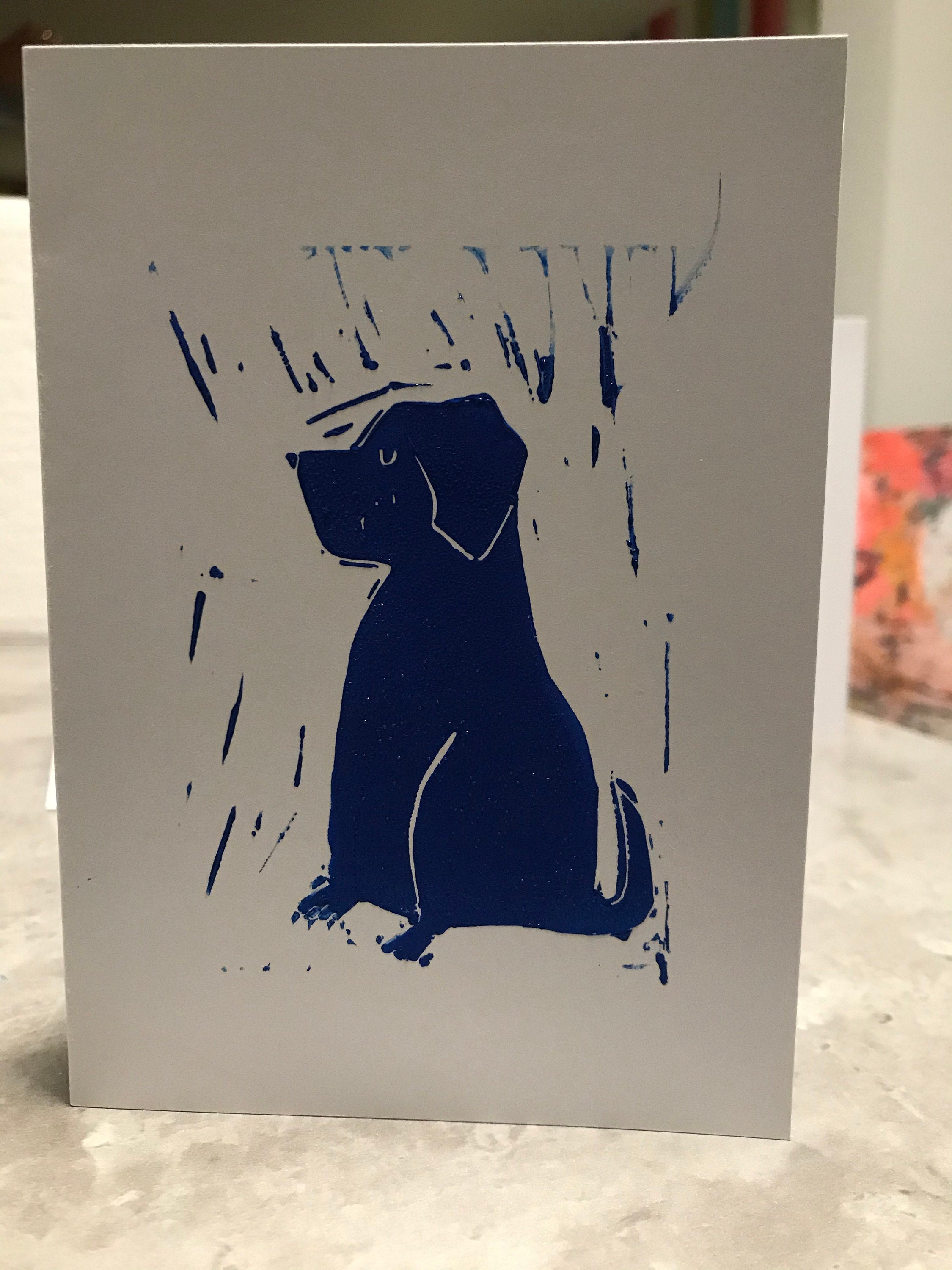 Greetings card blue dog linocut print | Etsy