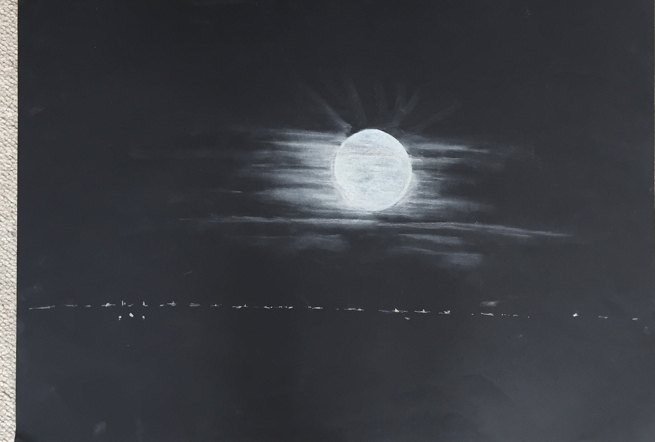 Pastel Drawing Full Moon at Night | Etsy