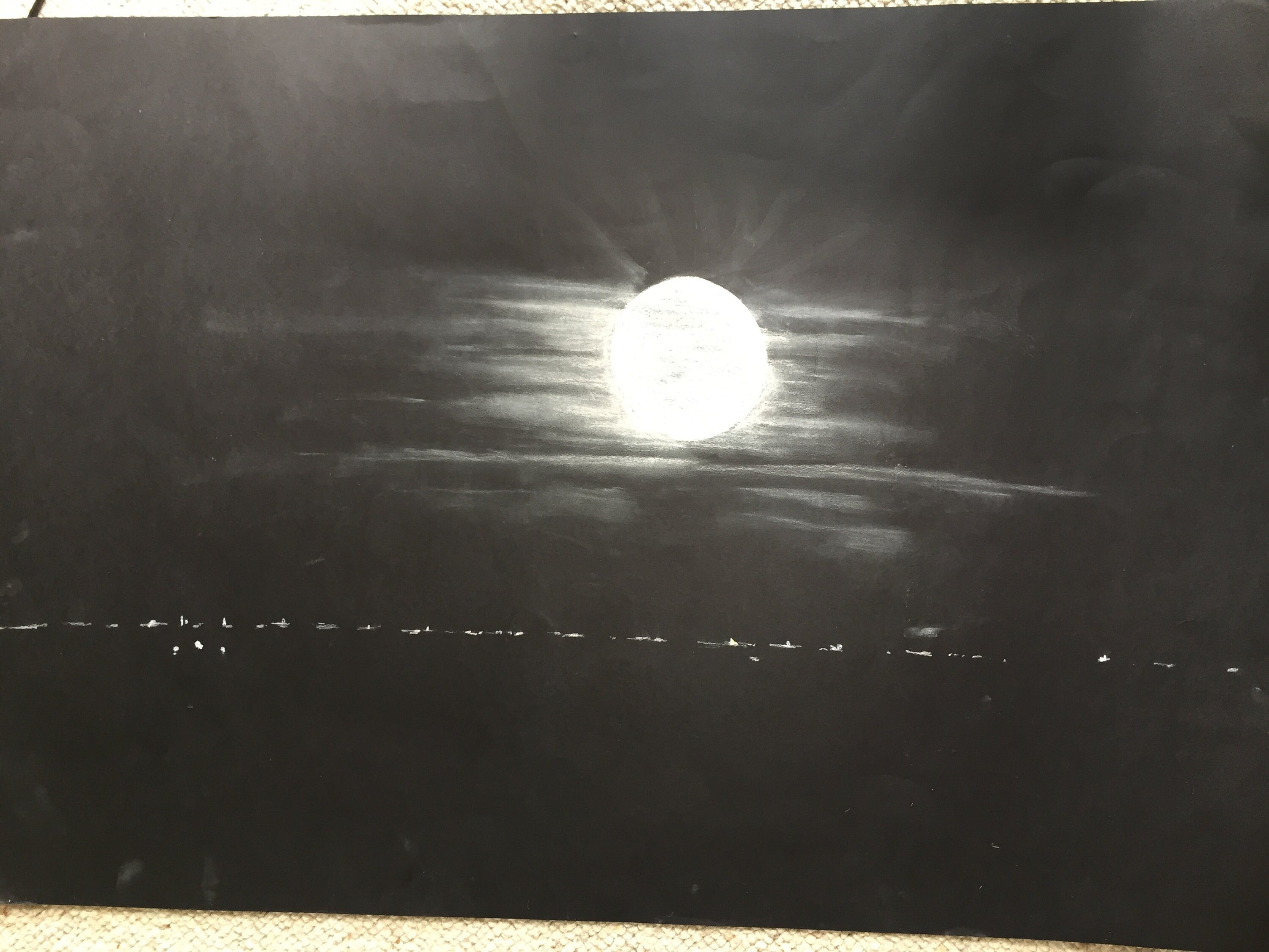 Pastel Drawing Full Moon at Night | Etsy