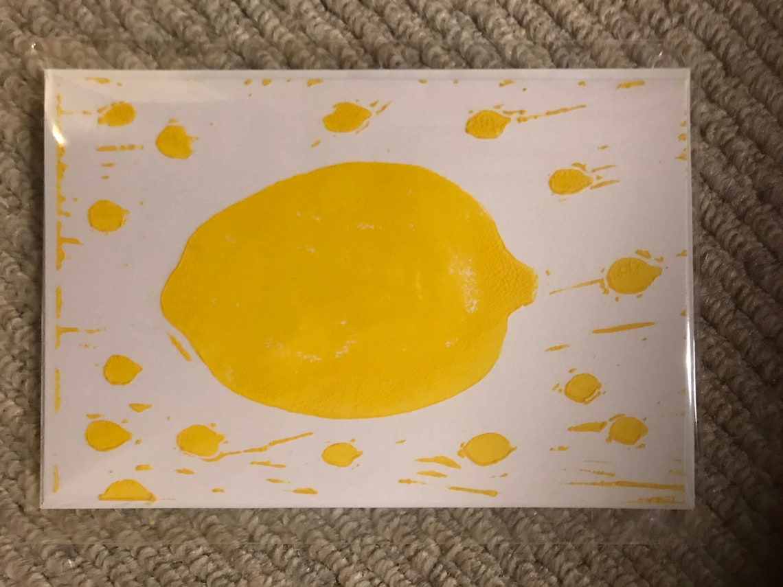 Lemon Greetings Card Hand Printed - Etsy