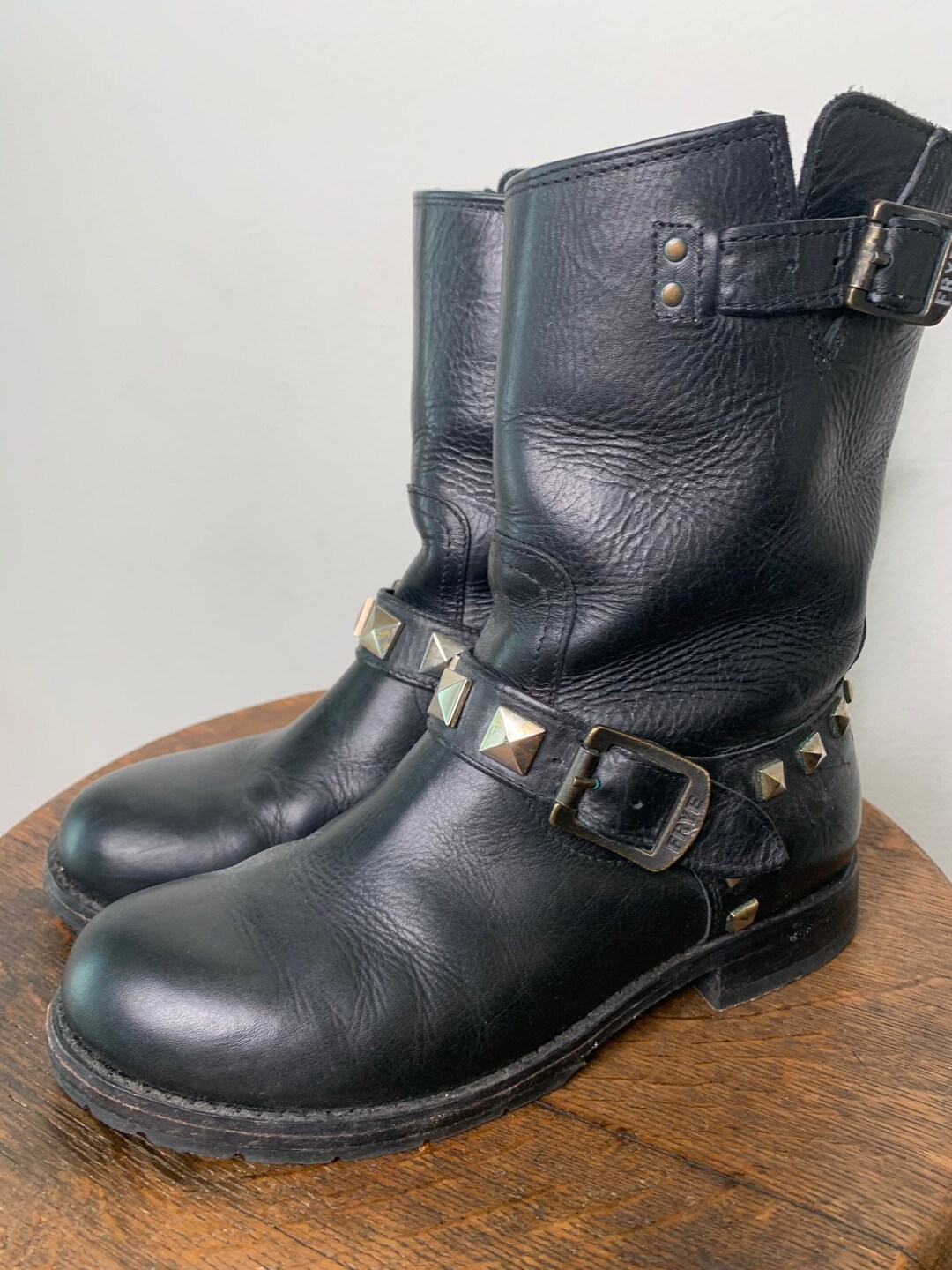 Vintage Frye Studded Motorcycle Boots - Etsy