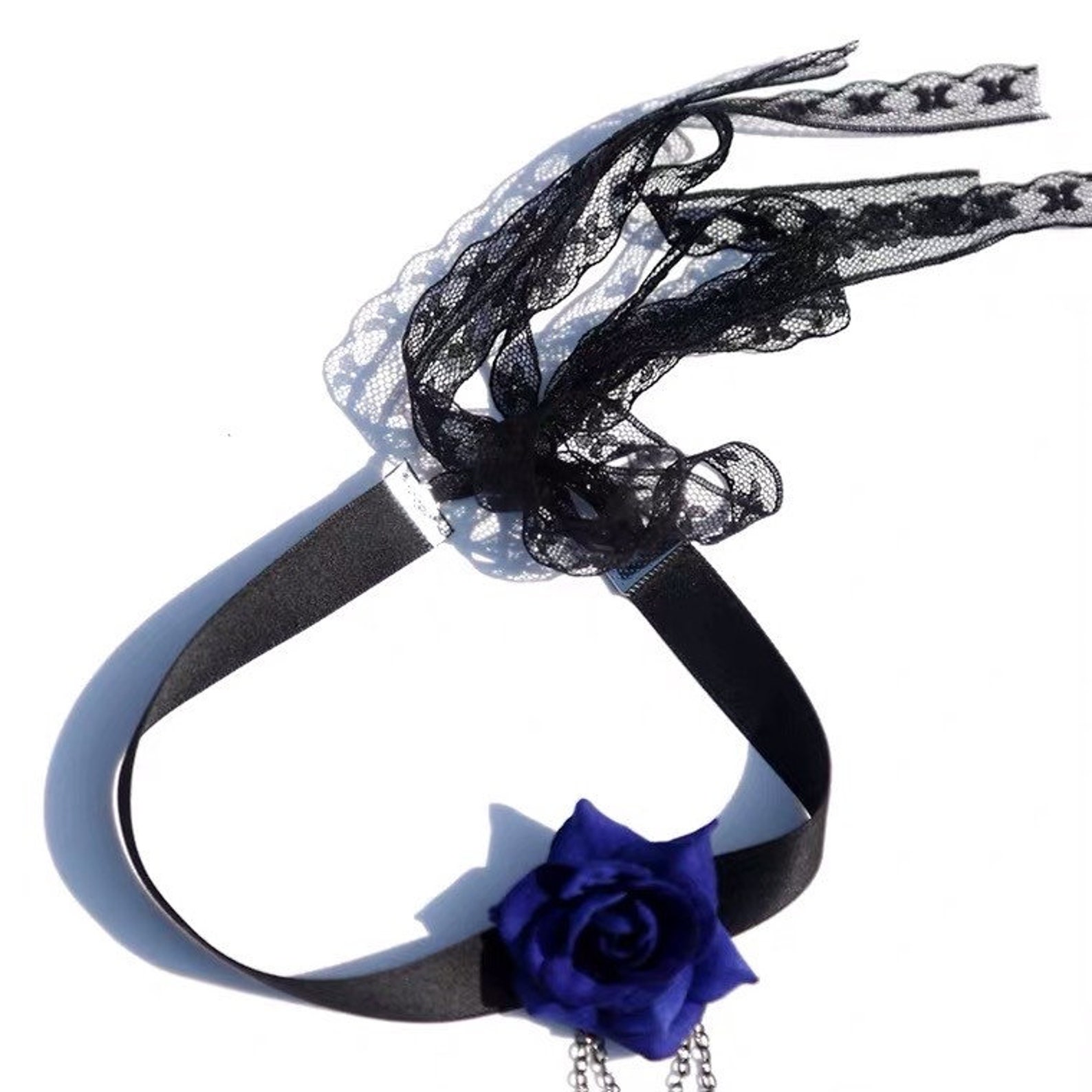 Black Ribbon Choker Necklace with Red Rose / Black Rose / Blue | Etsy