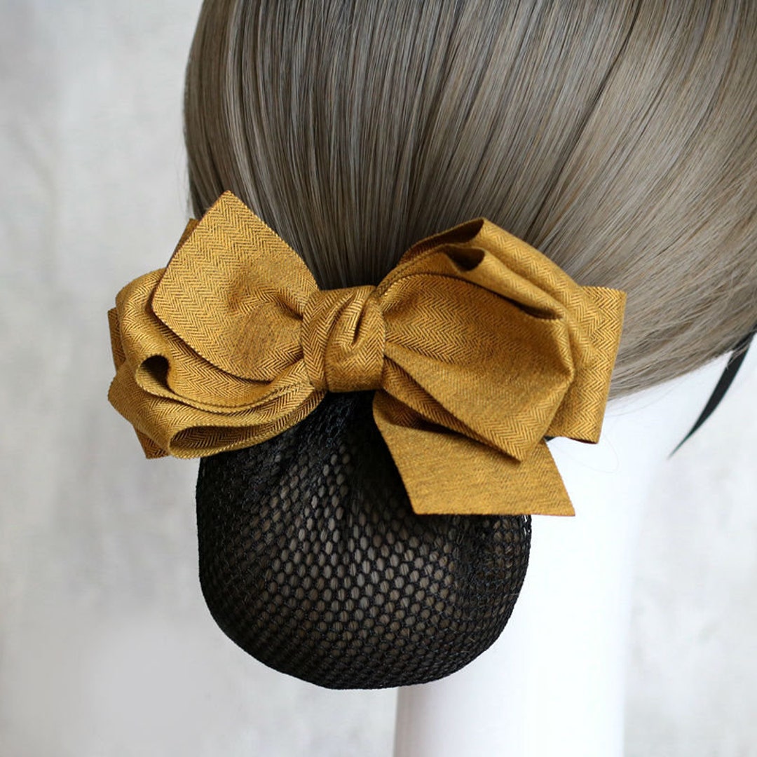 Simple Big Layered Ribbon Bow Hair Barrette Clip With Snood Net / Bun ...