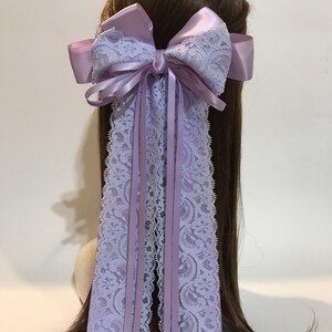 Large Purple Satin Ribbon Periwinkle Lace Hair Bow With Long Ribbon ...