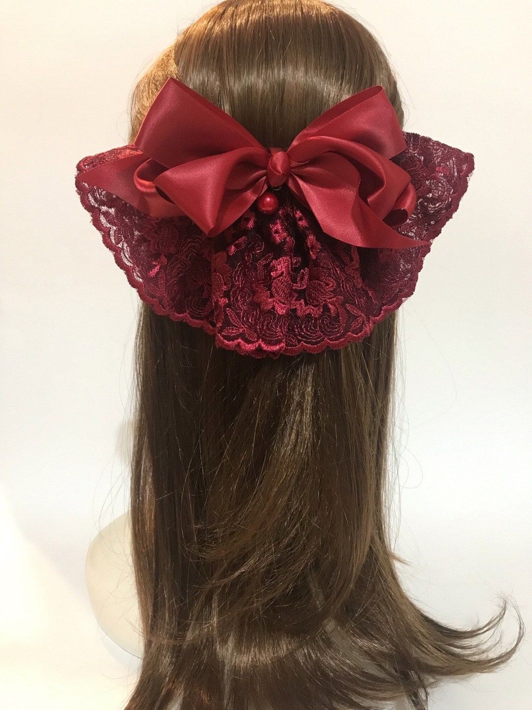 Big Red Flower Lace Fabric Hair Bow With French Barrette Clip - Etsy