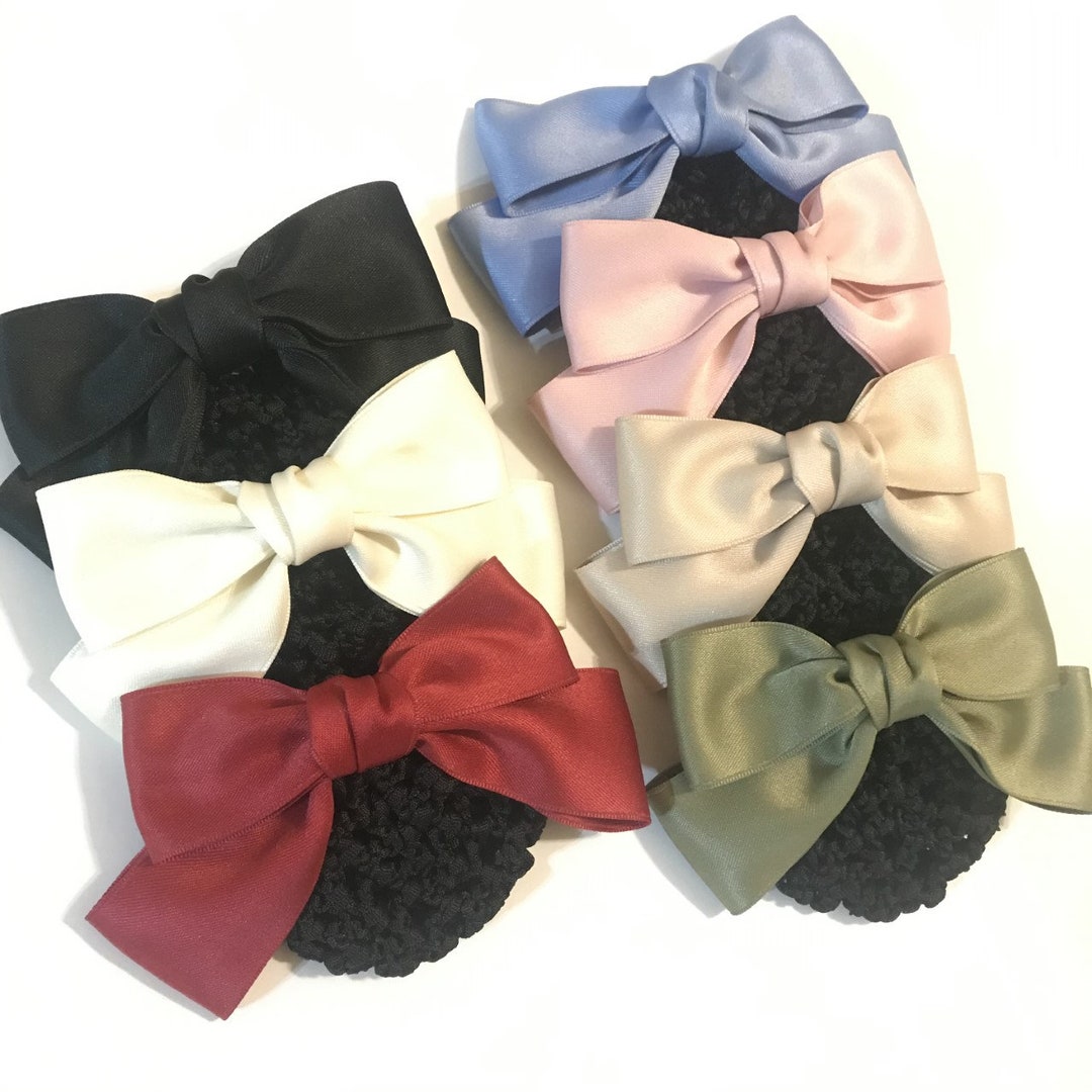 Simple Big Ribbon Bow Hair Barrette Clip With Snood Net / Bun Cover ...