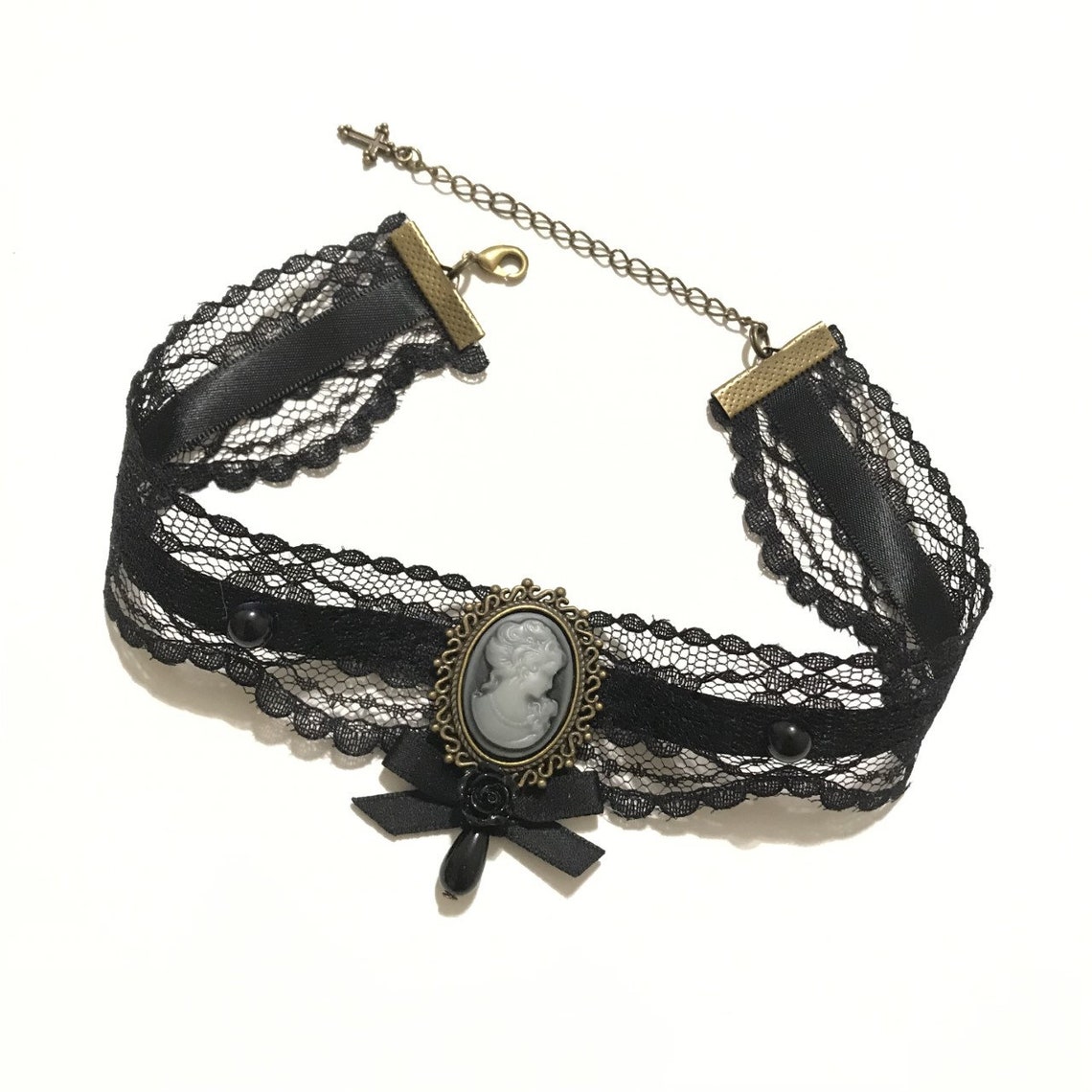 Black Lace Choker Necklace & Bracelet Set - Etsy