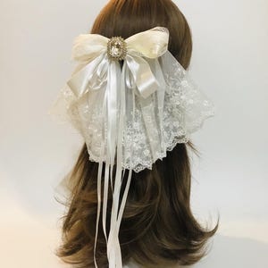 White Flower Lace Fabric White Ribbon Hair Bow With French Barrette ...