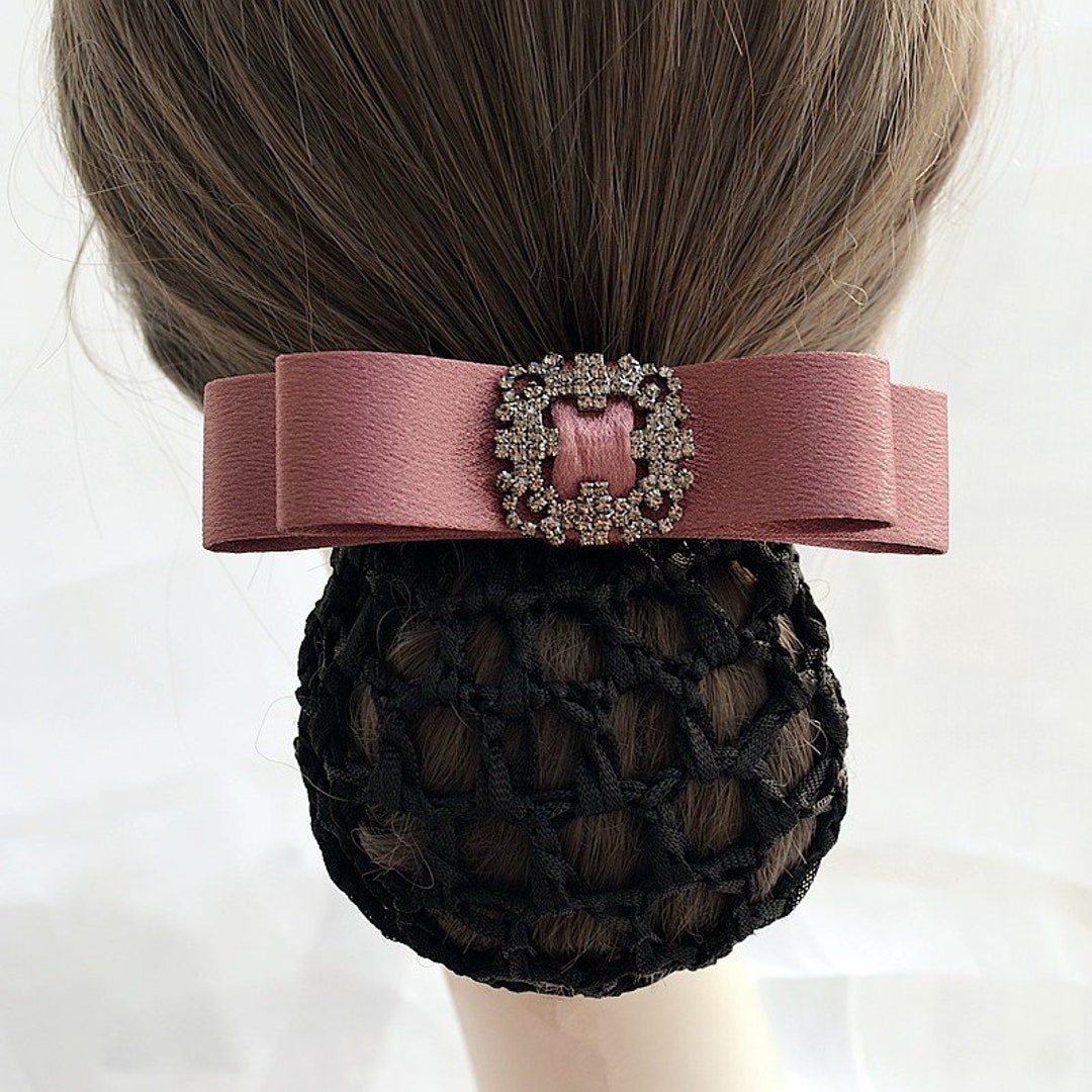 Elegant Big Ribbon Bow Hair Barrette Clip With Snood Net / Bun Cover ...