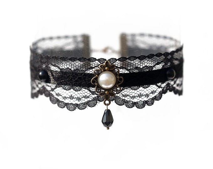 Black Lace Choker Necklace & Bracelet Set - Etsy