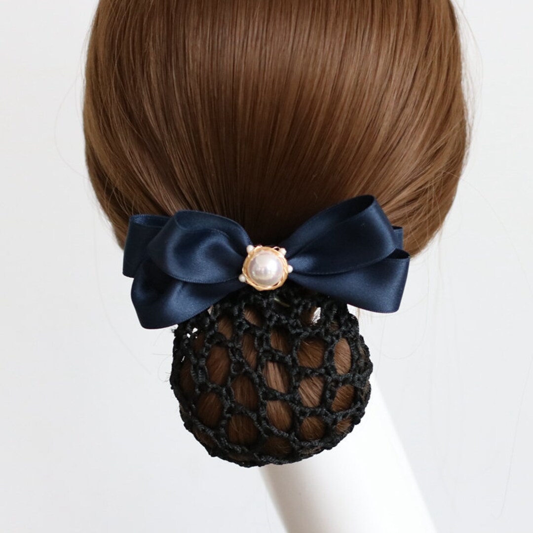 Elegante pasador de pelo con lazo grande azul marino oscuro con red de ...