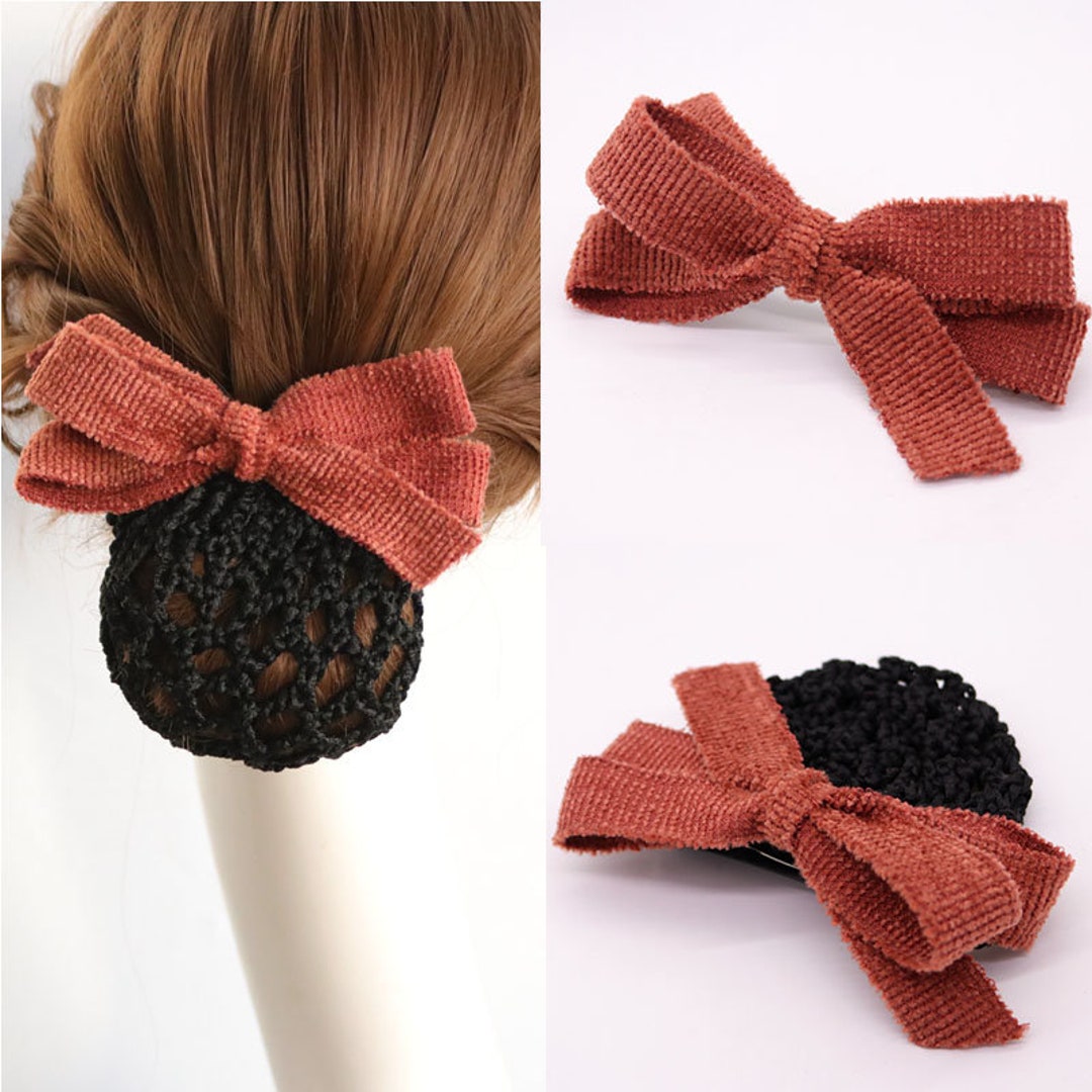 Rustic Burnt Red Orange Ribbon Bow Hair Barrette Clip With Snood Net ...