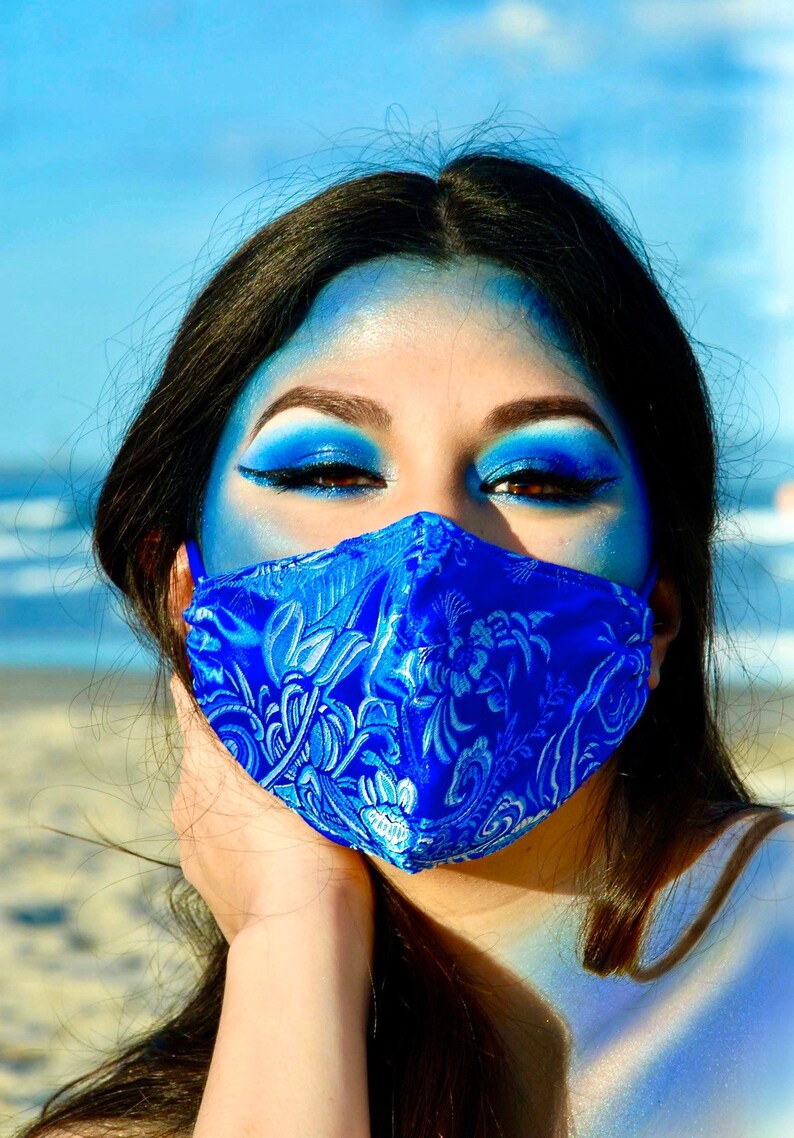 Elegant Face Mask Blue Brocade Blue Face Mask 2 Layer Face | Etsy