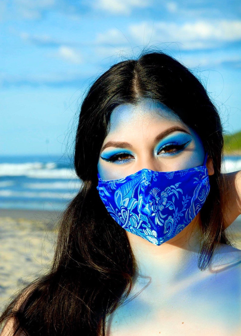 Elegant Face Mask Blue Brocade Blue Face Mask 2 Layer Face | Etsy