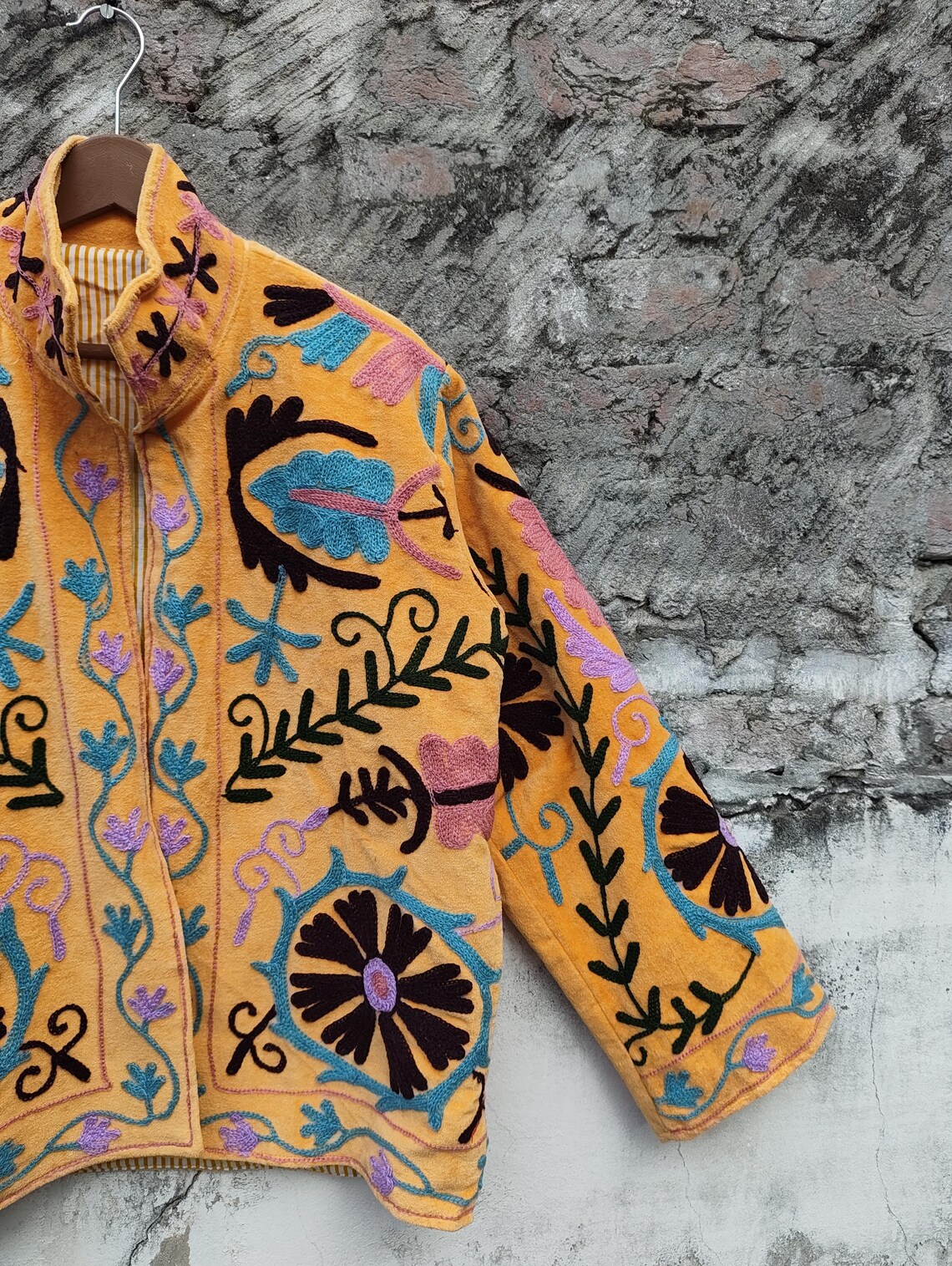 Boho Embroidered Floral Jacket for Women, Handmade Statement Folk ...