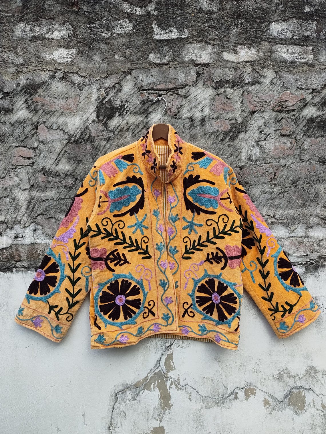Boho Embroidered Floral Jacket for Women, Handmade Statement Folk ...