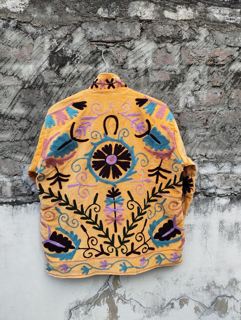 Boho Embroidered Floral Jacket for Women, Handmade Statement Folk ...