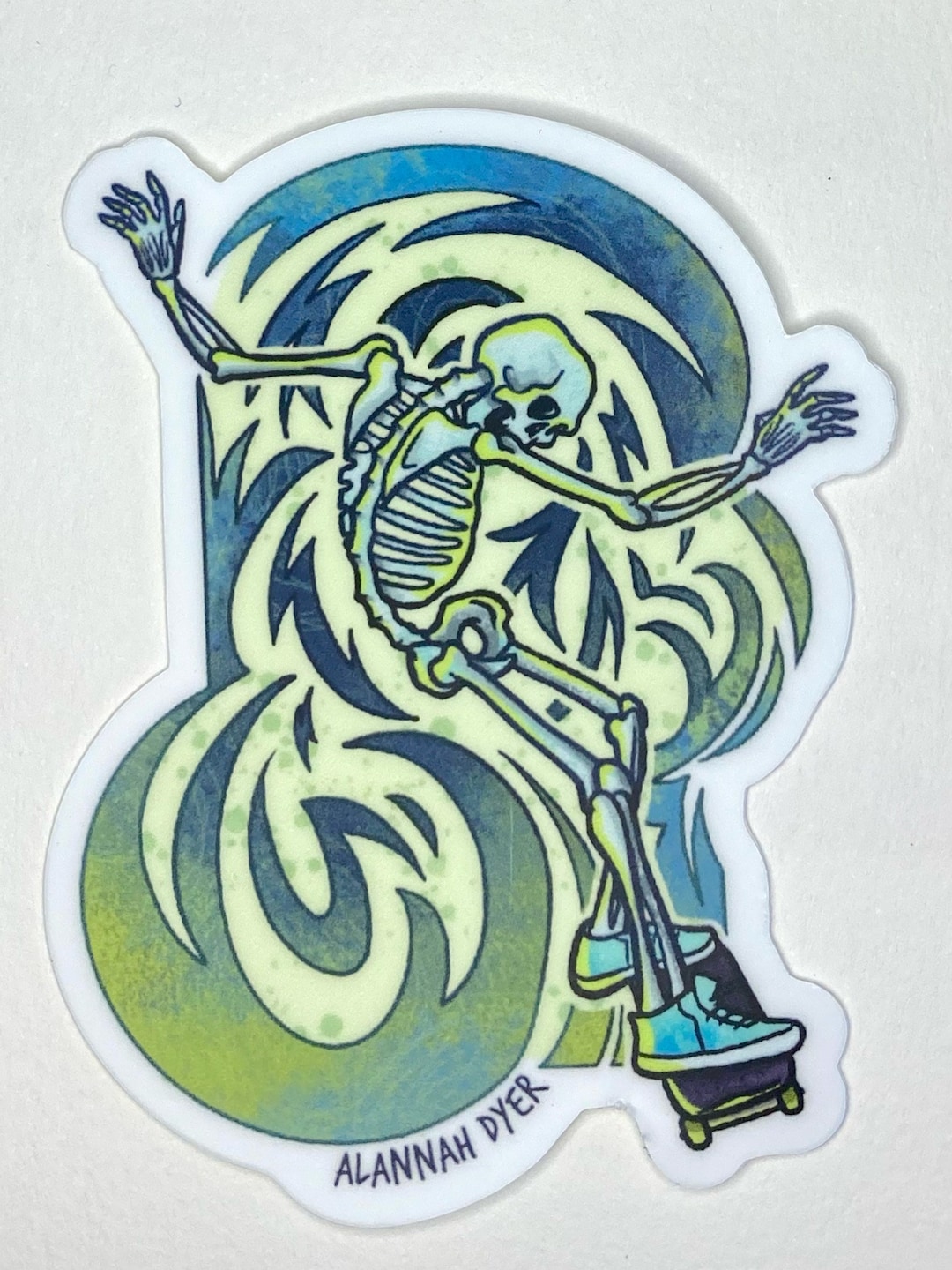 Skateboard Skeleton Sticker Rad Funny Cartoon Skeleton Silly - Etsy
