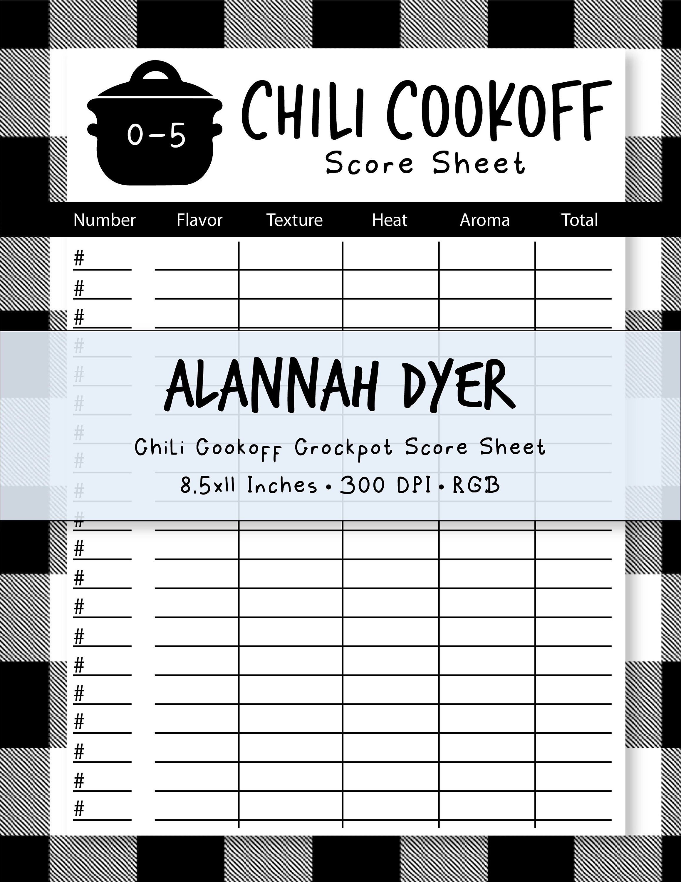 Chili Cook off Party Printables DIGITAL Chili Number Cards Score Cards ...