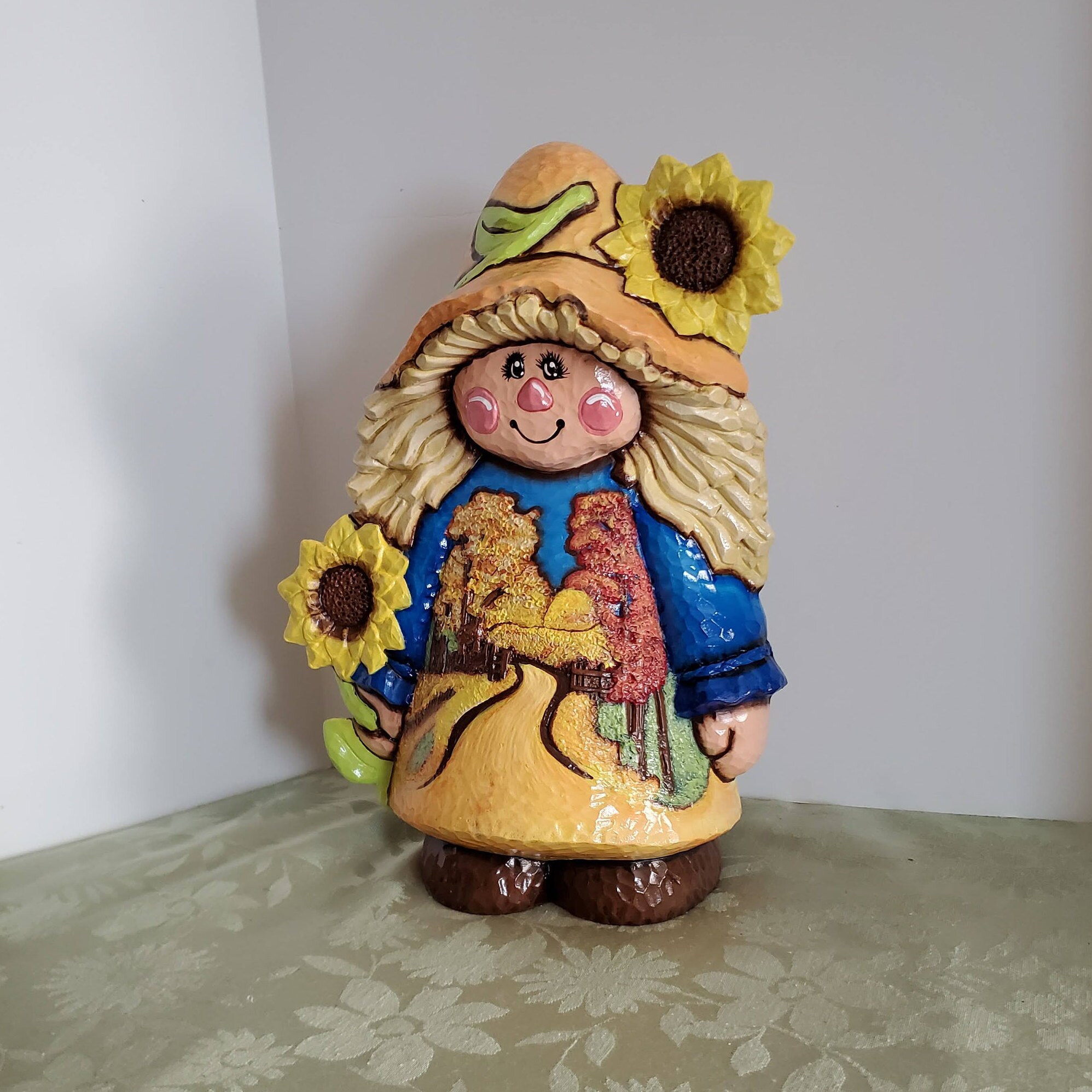 Fall Scenic Kids, Ceramic. Boy and Girl Detail Painted to Bring in the ...