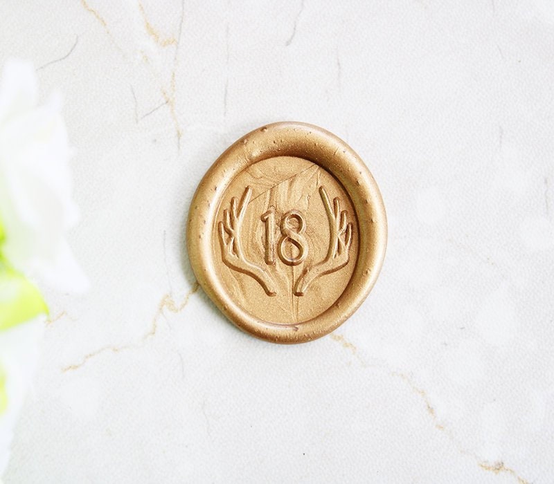 Number With Antler Wax Seal Stamp wedding Invitation Seal - Etsy