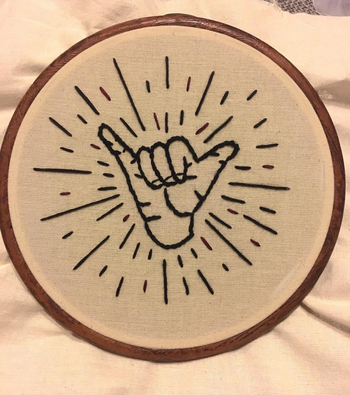 Gnarly hand sign embroidery hoop art - Etsy.de
