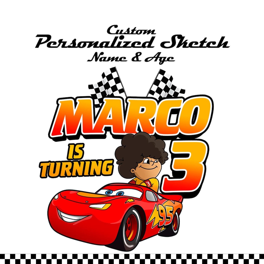 Lightning Mcqueen Personalized Sketch, Name & Age - Etsy