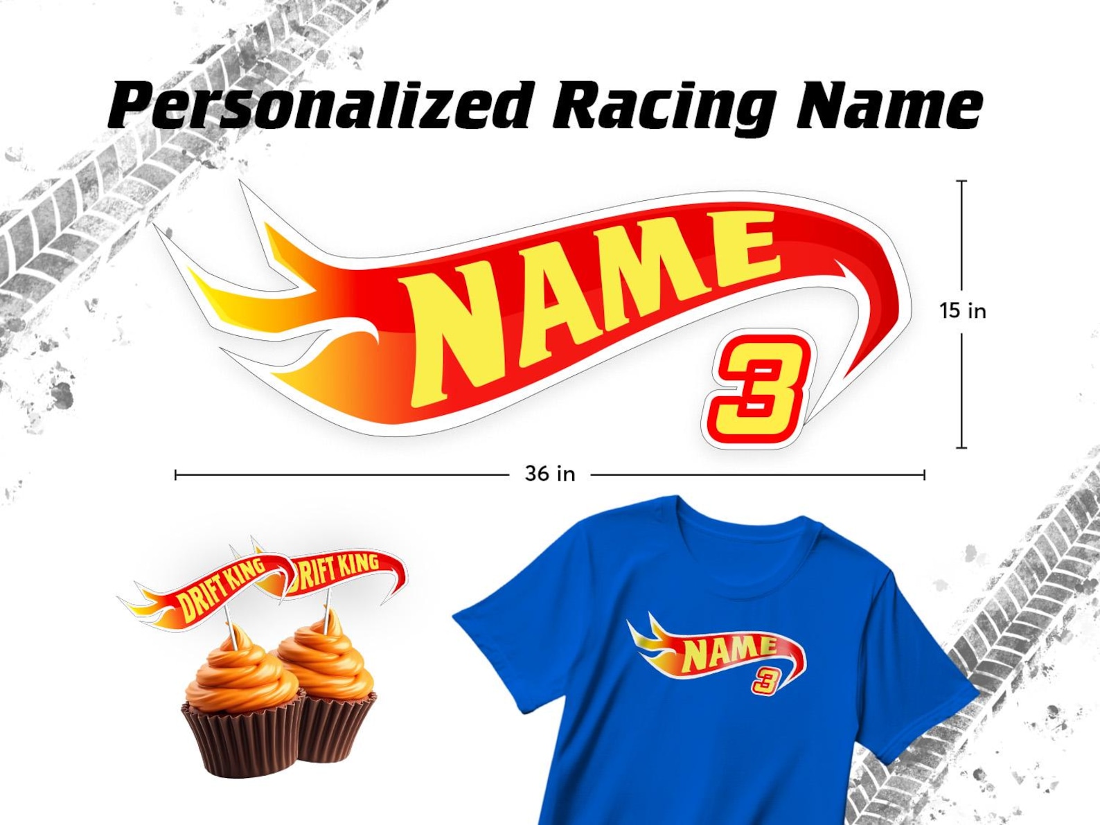 Personalized Hot Cars Logo: Custom Name & Age, Racing Theme (digital ...