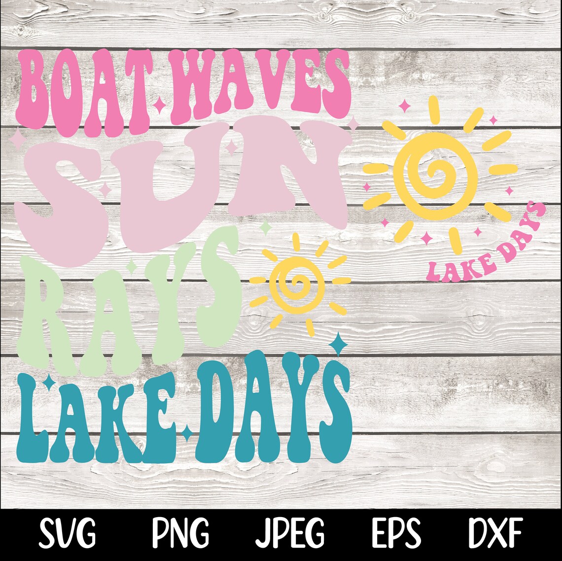 Boat Waves Sun Rays Lake Days SVG PNG, Summer Svg, Retro Summer Svg ...