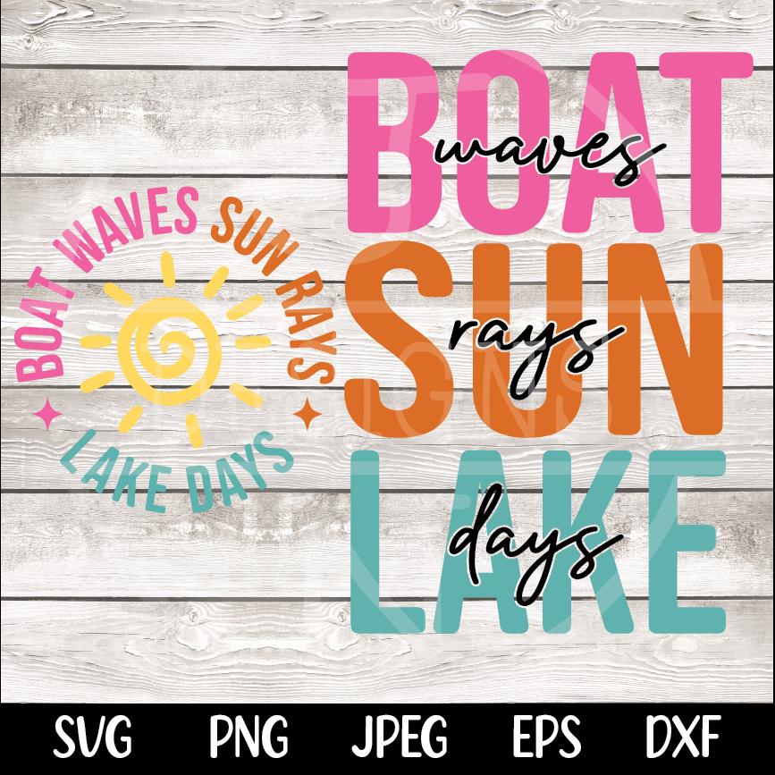 Boat Waves Sun Rays Lake Days SVG PNG, Summer Svg, Retro Summer Svg ...