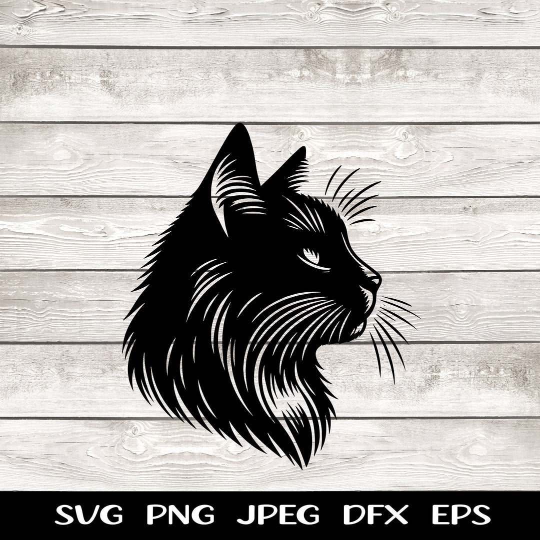 Cat SVG Cat PNG Cute Black Cat Kitten Cat Head Cat Profile Portrait ...