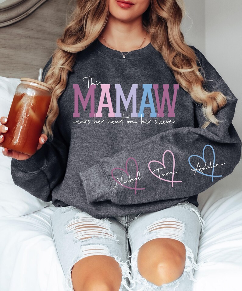 This Mamaw Wears Her Heart on Her Sleeve SVG PNG Add Your Own Names ...